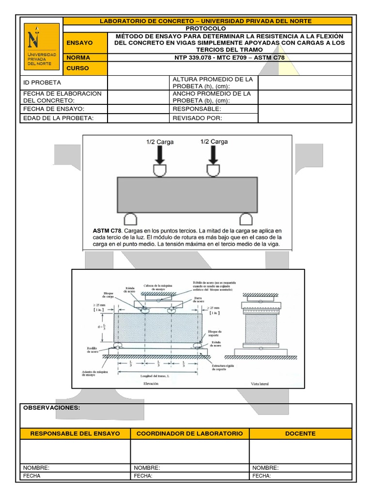 FICHA RESISTENCIA A LA FLEXIÓN DEL CONCRETO (VIGA SIMPLE CARGADA EN LOS DOS TERCIOS DE LA LUZ ...