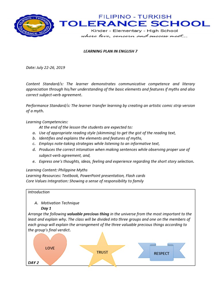 Learning Plan in English | PDF | Legends | Poetry