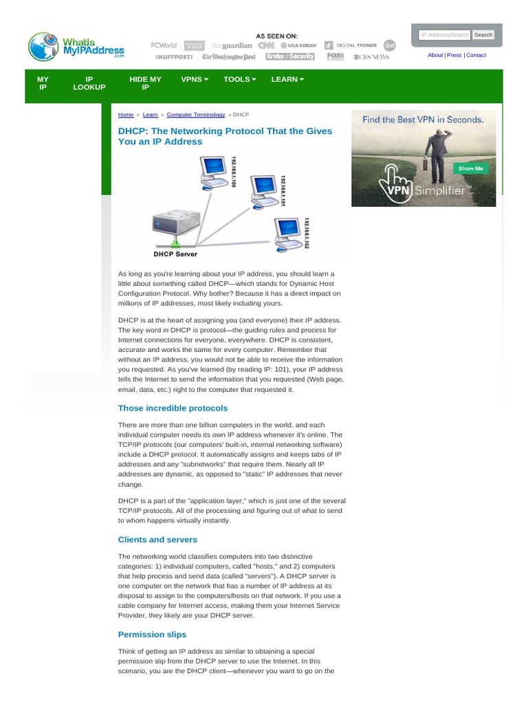 DHCP: The Networking Protocol That The Gives You An IP Address | PDF | Ip Address | Internet ...