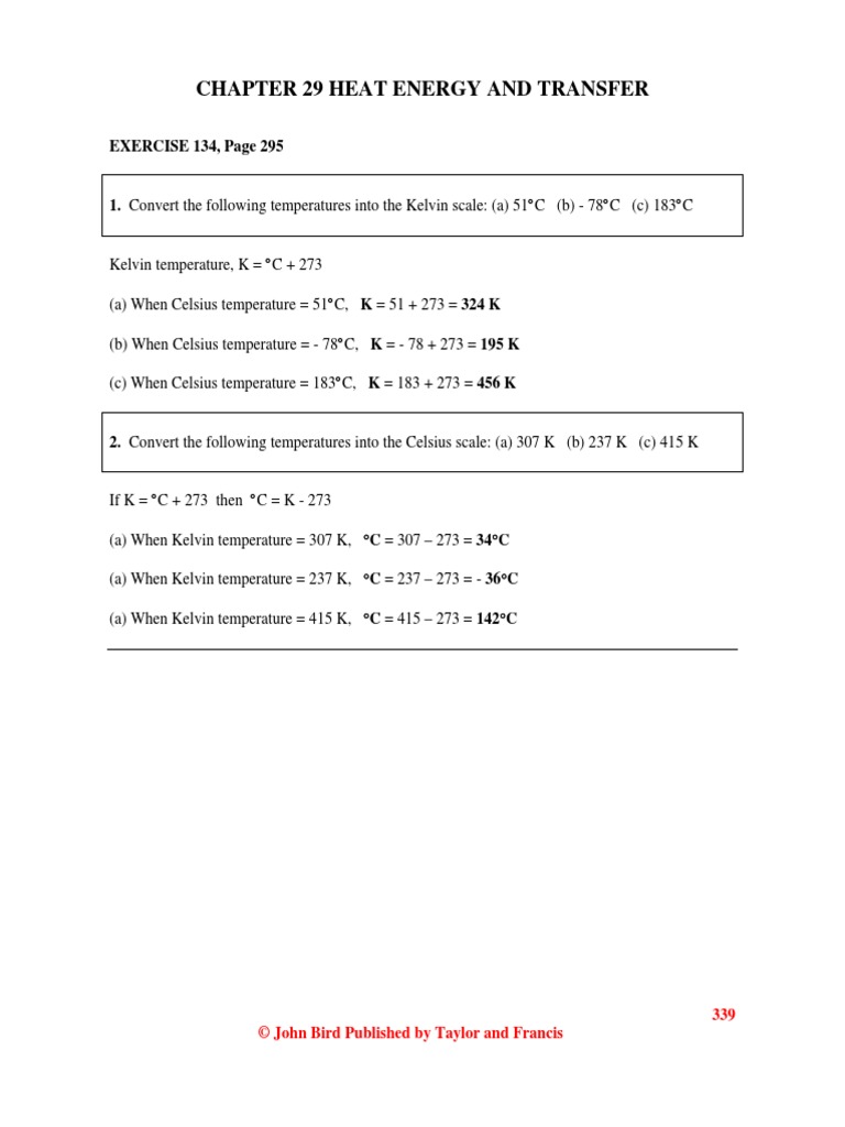 Chapter 29 Heat Energy and Transfer: EXERCISE 134, Page 295 | PDF ...