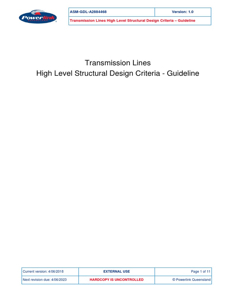 Transmission Lines High Level Structural Design Criteria Guideline PDF ...
