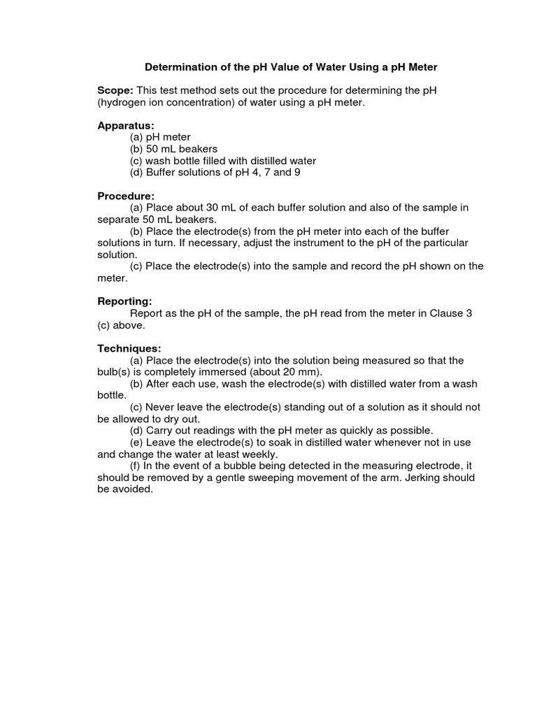 Determination of The PH Value of Water Using A PH Meter | PDF | Ph ...
