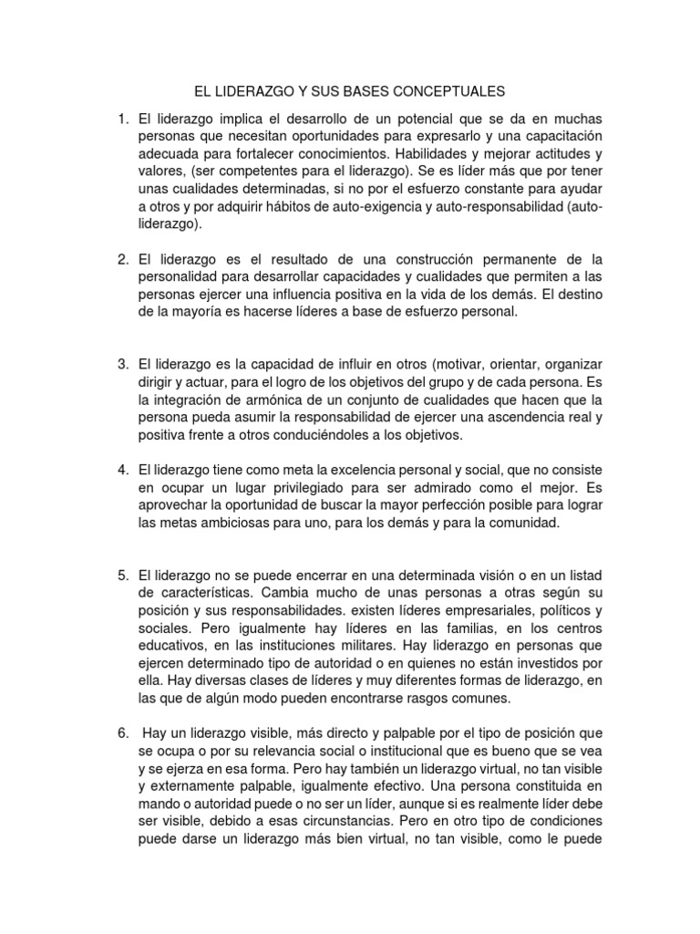 El Liderazgo y Sus Bases Conceptuales | PDF | Liderazgo | Conceptos psicologicos