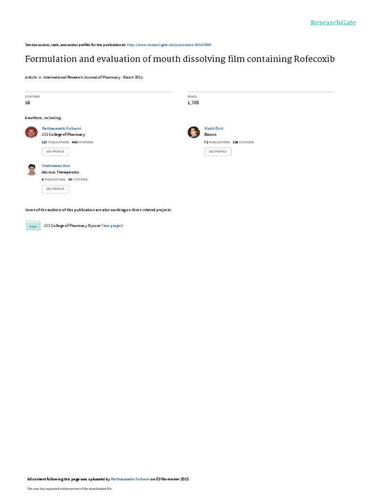 Formulation and Evaluation of Mouth Dissolving Film Containing ...