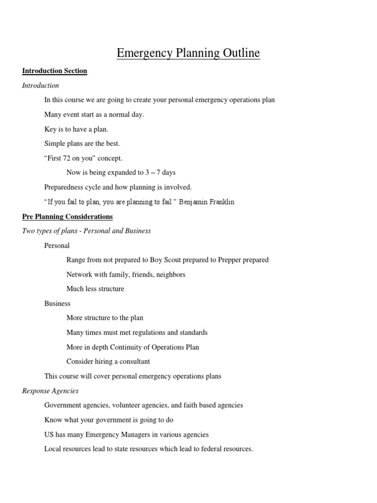 Emergency Planning Outline | PDF | Emergency Management | Business