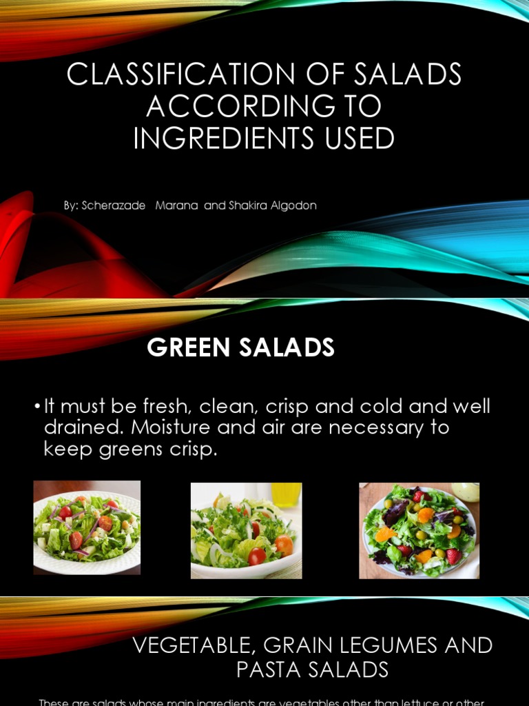 Classifications of Salads by Ingredients | PDF | Cooking, Food & Wine