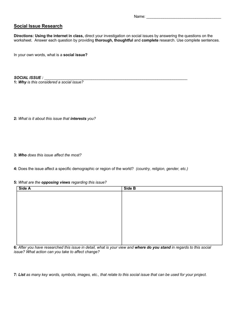 Social Issue Research Worksheet | PDF | Social Science