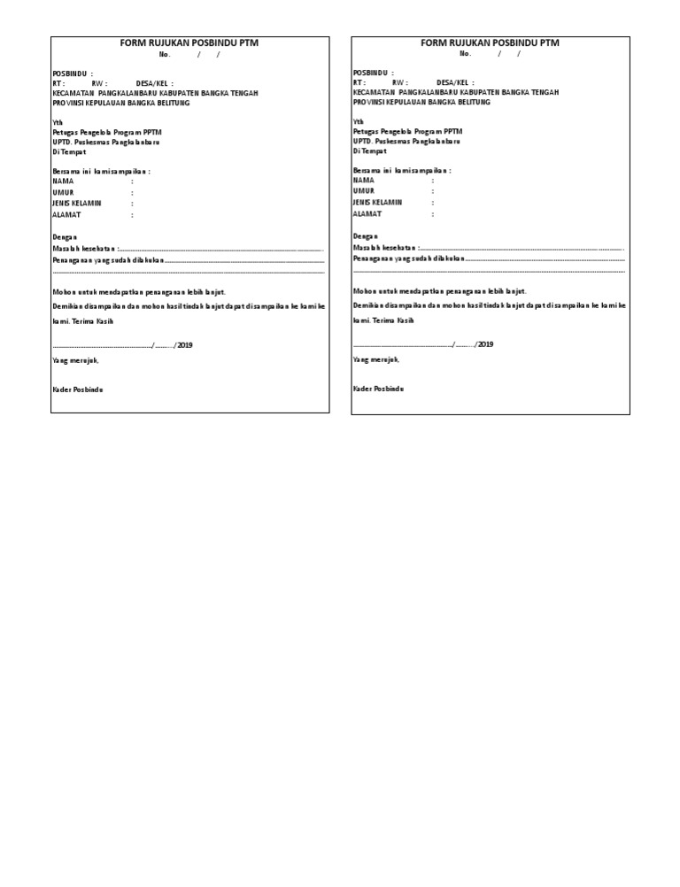 Form Rujukan Posbindu PTM | PDF