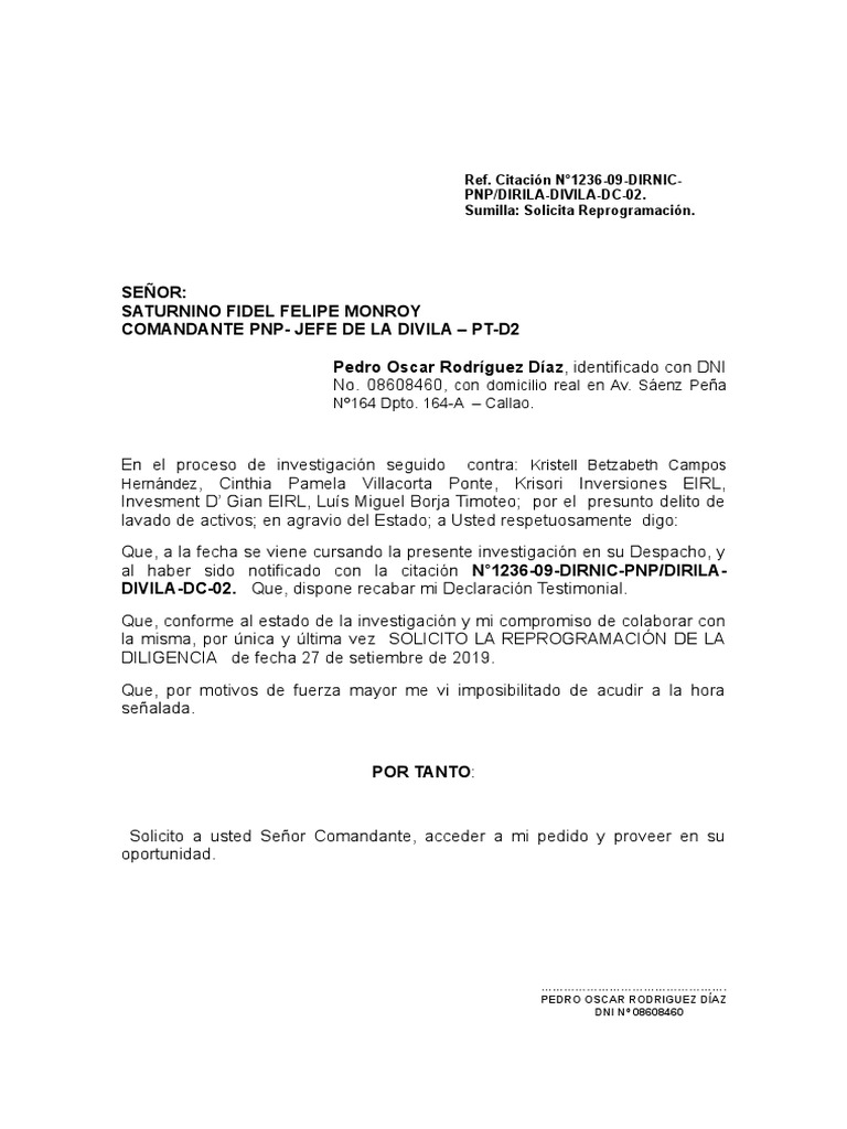 Solicita Reprogramacion de Diligencia | PDF