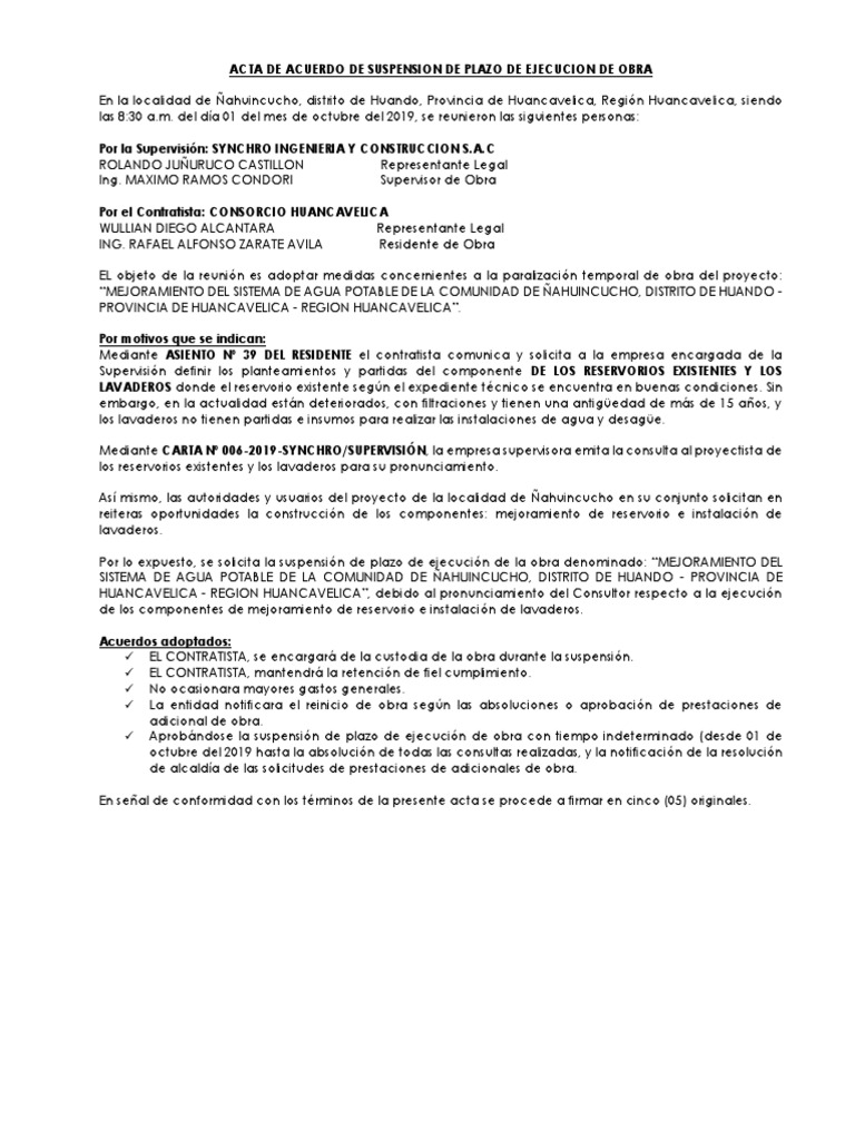 Acta de Suspension de Plazo de Ejecucion de Obra Final