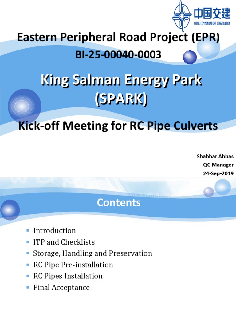 Kick-Off Meeting - Pipe Culverts | PDF | Pipe (Fluid Conveyance ...