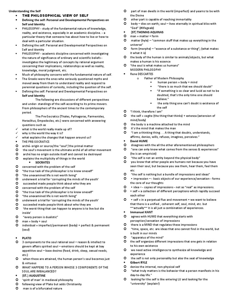 Understanding The Self REVIEWER | PDF | Philosophy Of Self | Id