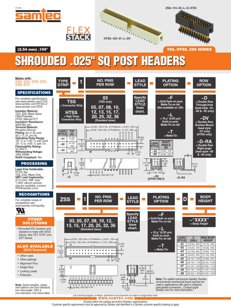Shrouded .025" SQ Post Headers: - D TSS Htss 03 05, 07, 08, 10, 12, 13 ...