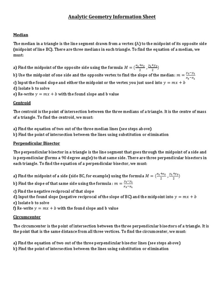 Analytic Geometry Information Sheet | Download Free PDF | Triangle ...