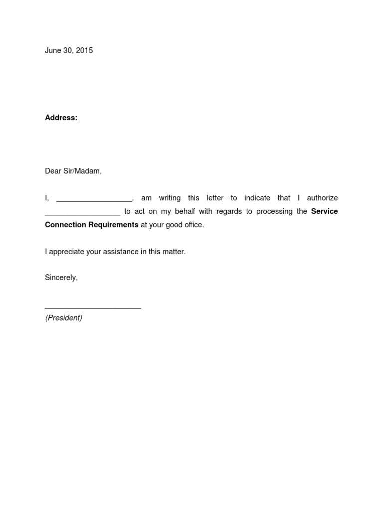 Authorization Letter for Service Connection | PDF