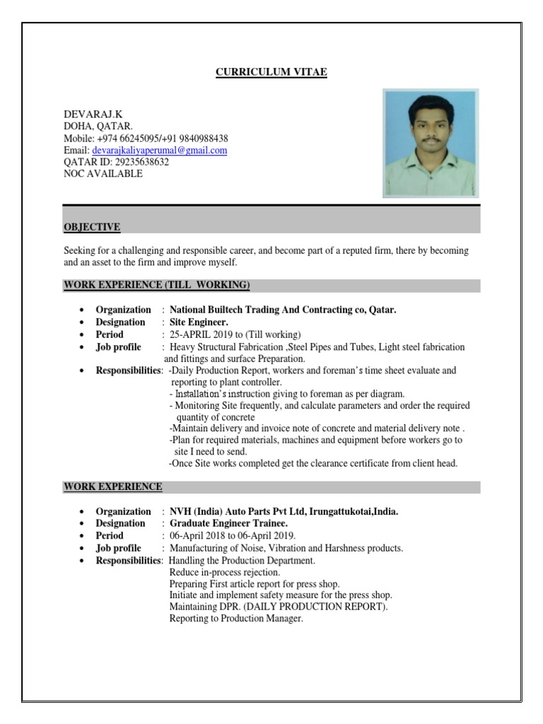 Devaraj.K /: Curriculum Vitae | PDF | Tamil Nadu | Engineering