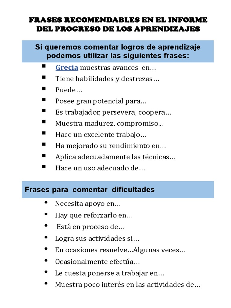 Recomendaciones para la redacción de informes de progreso educativo | PDF