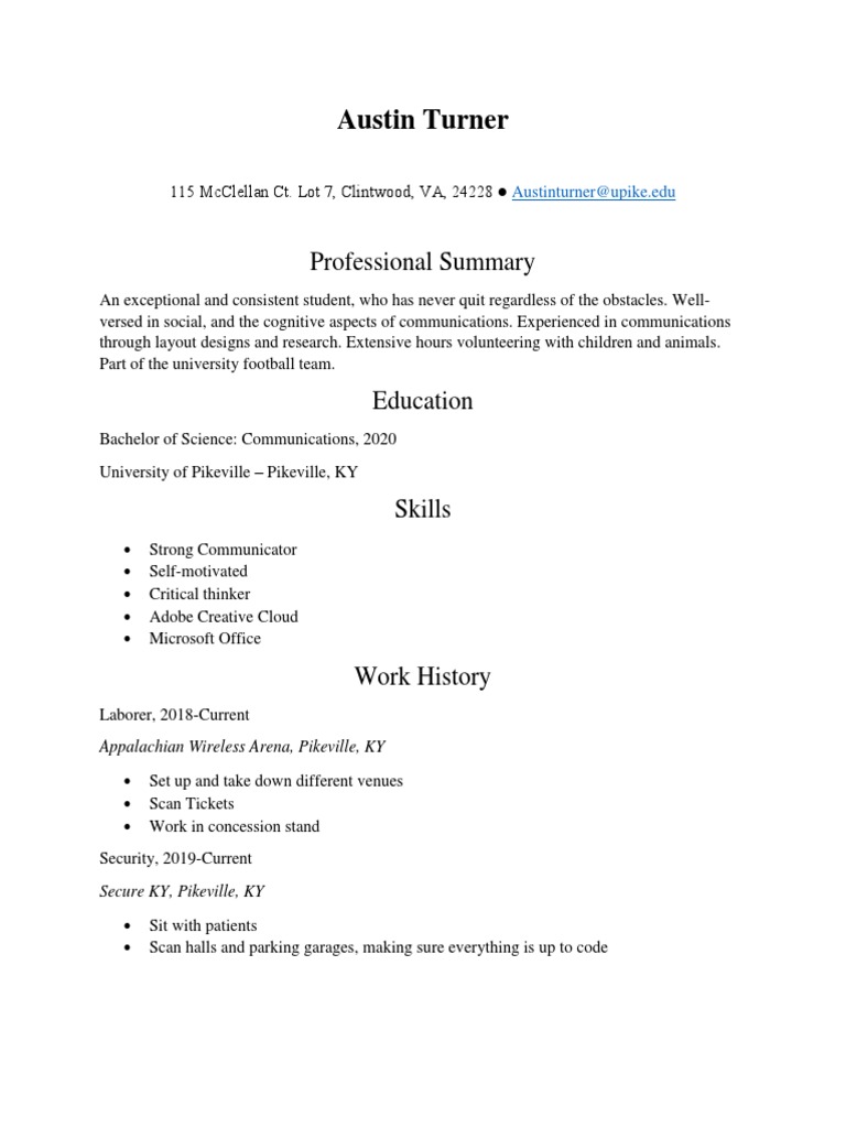 Austin Turner Resume For Career Portfolio | PDF