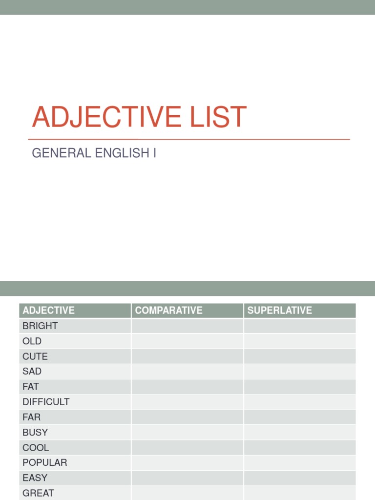 Adjective List (Comparative & Superlative) | PDF