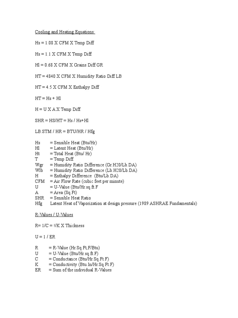 HVAC Equations and Formulas Guide | PDF | Air Conditioning | Flow ...