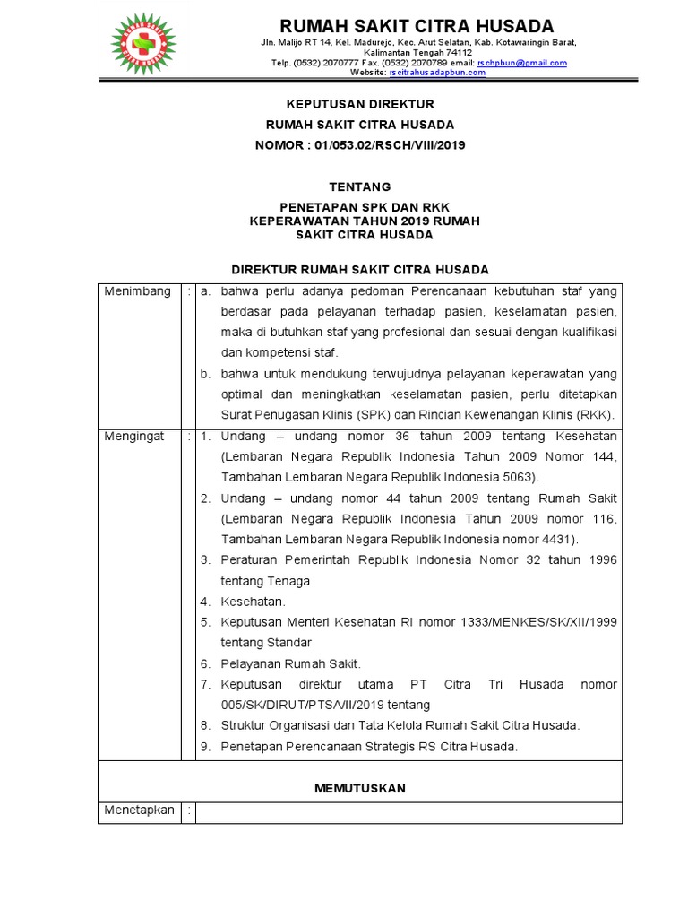 Kks 14 - SK Penetapan SPK Dan RKK Keperawatan | PDF