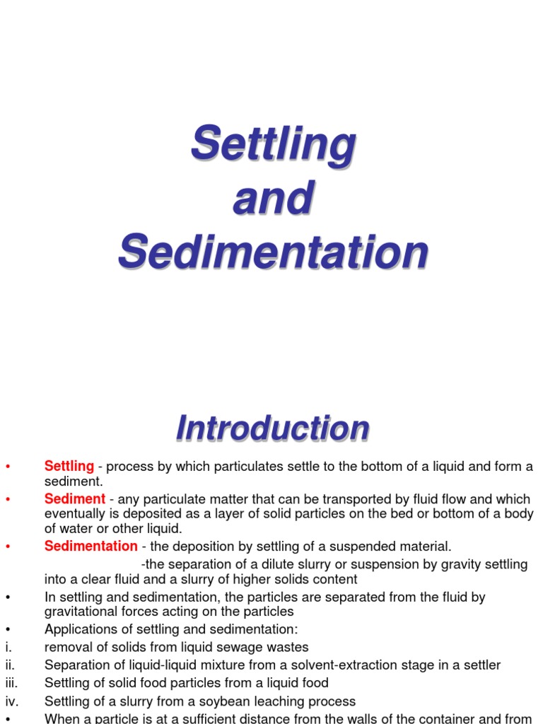 Settling and Sedimentation | PDF | Drag (Physics) | Viscosity