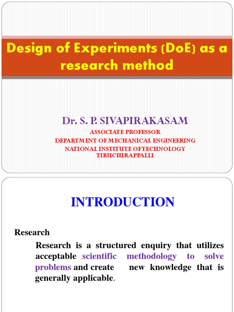 Design of Experiments (Doe) As A Research Method: Dr. S. P ...