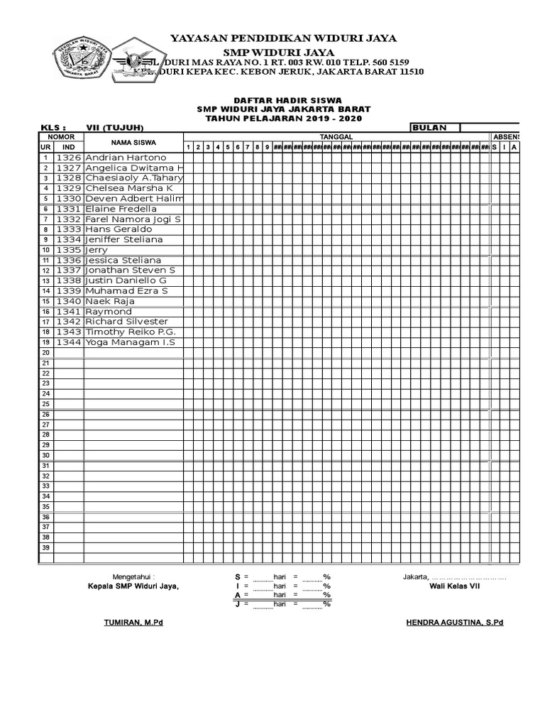 Absensi Siswa 2019 | PDF