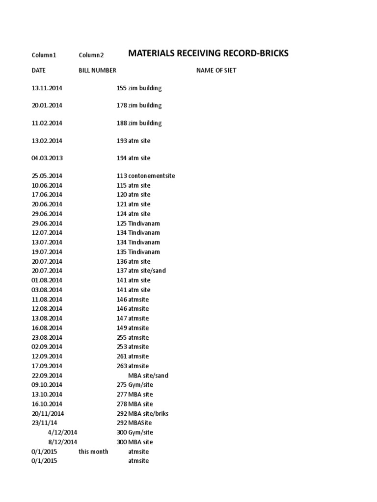 Materials Receiving Record-Bricks | PDF | Architectural Elements ...