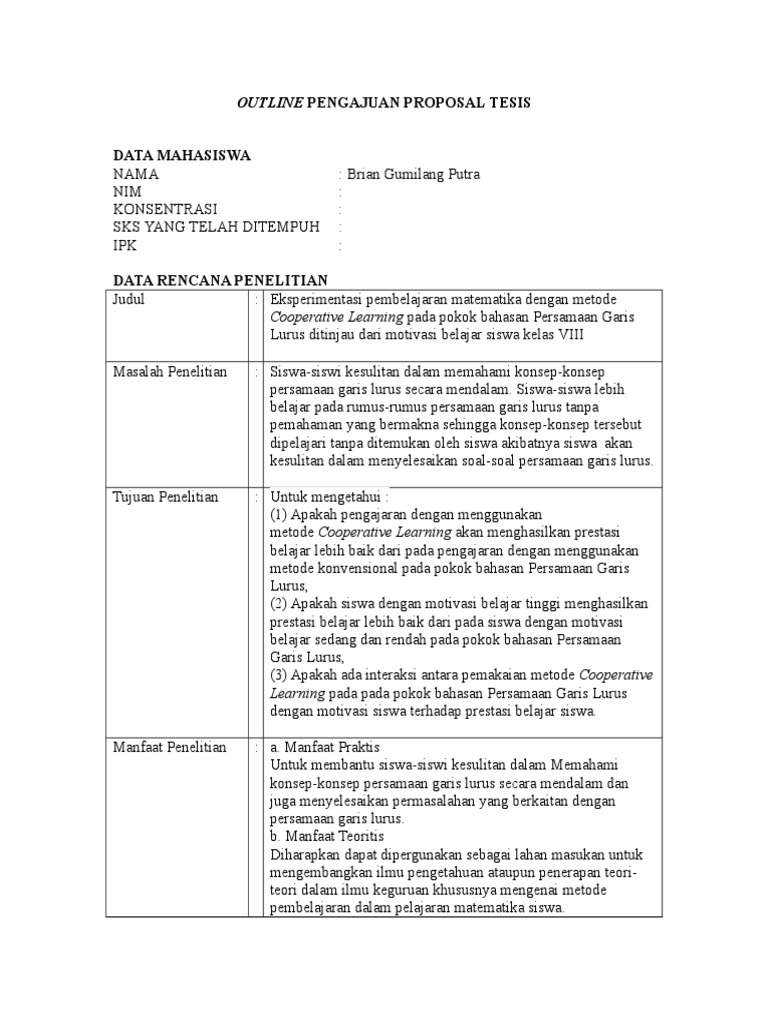 Outline Pengajuan Proposal Tesis Brian Gumilang Putra | PDF