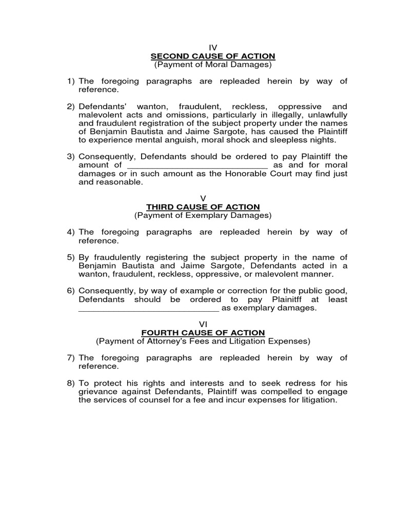 2nd Cause of Action | PDF | Damages | Cause Of Action
