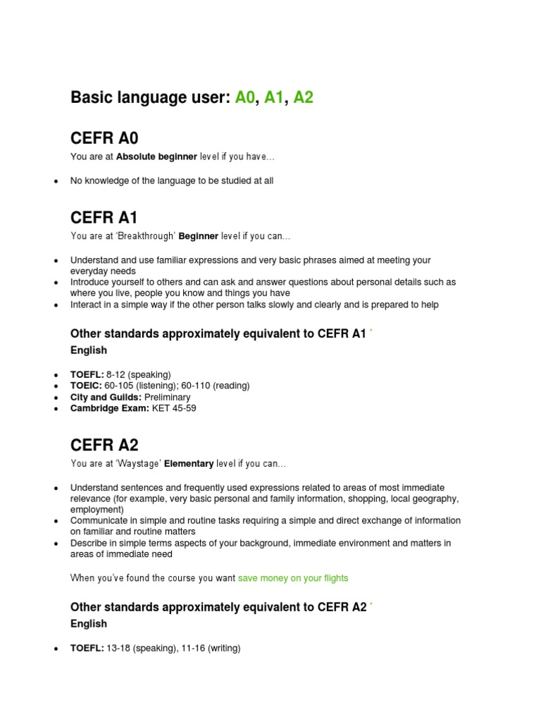 CEFR language levels A0 to C2 explained | PDF | Gce Advanced Level ...