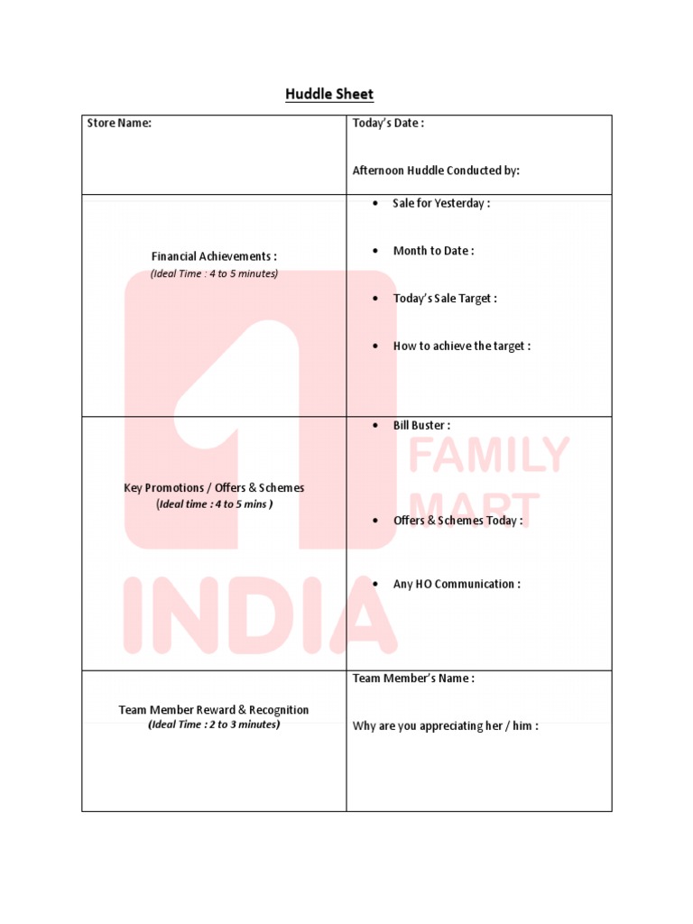Huddle Sheet and Process Note | PDF | Business | Communication