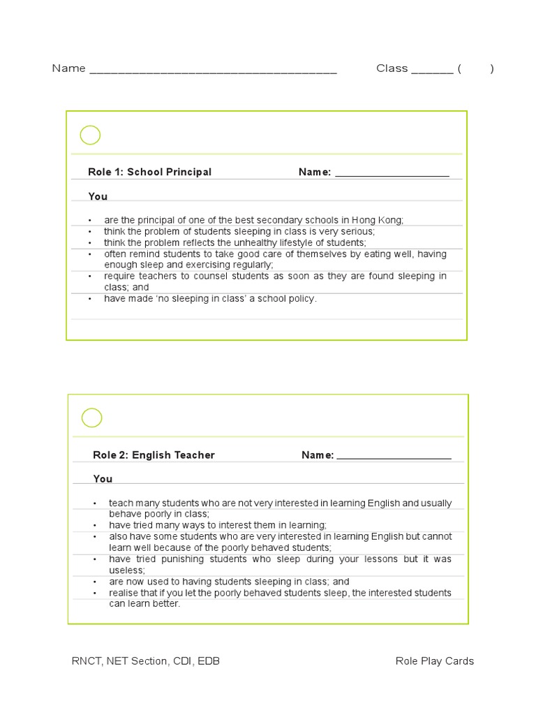 Role Play Cards | PDF | Teachers | Psychology