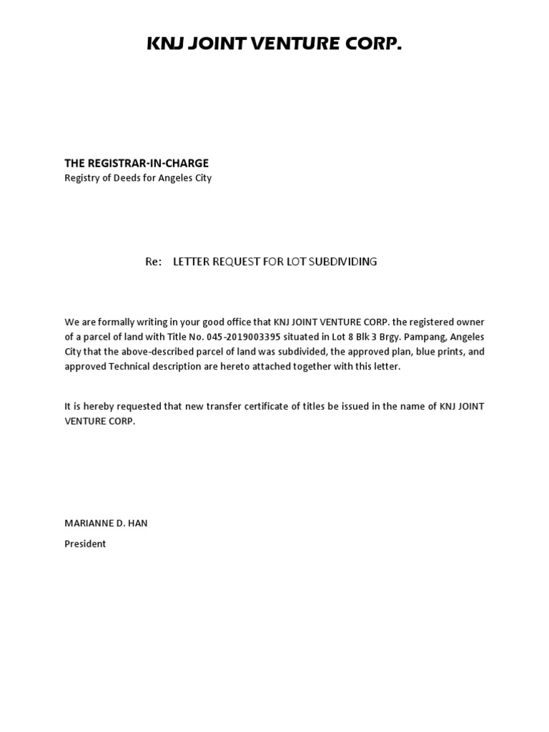 Letter Request Subdivide | PDF | Business