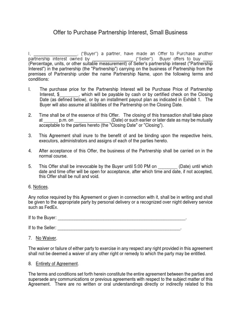Offer To Purchase Partnership Interest | PDF | Government | Common Law