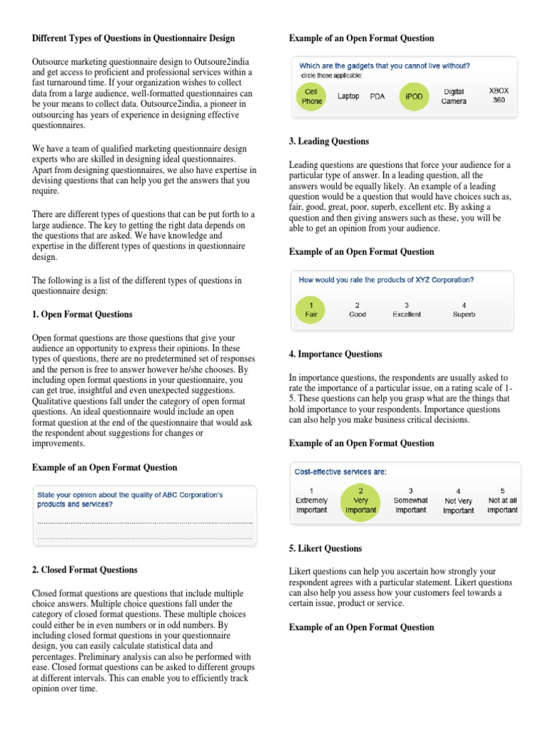 Different Types of Questions in Questionnaire Design | PDF | Likert ...