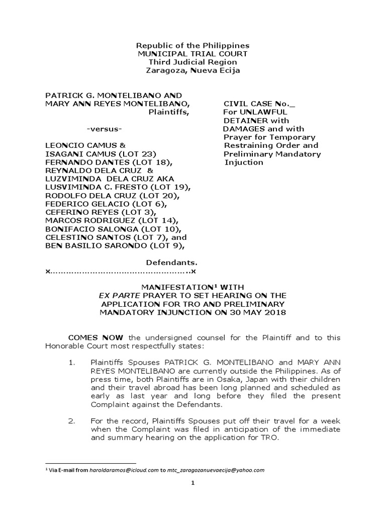 Motion To Postpone | PDF | Injunction | Social Institutions