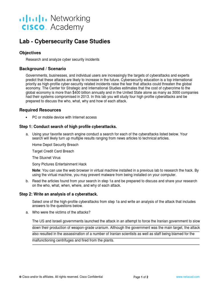 1.1.1.5 Lab - Cybersecurity Case Studies | PDF | Computer Security | Security