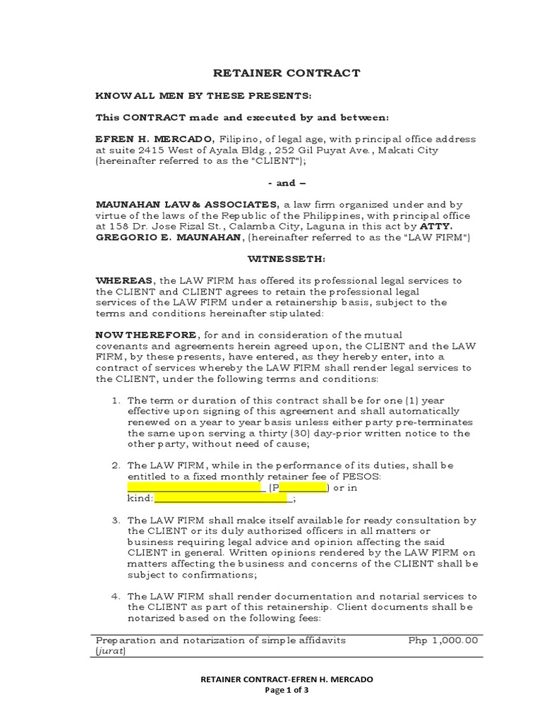 Retainer Contract | Download Free PDF | Notary Public | Civil Law ...