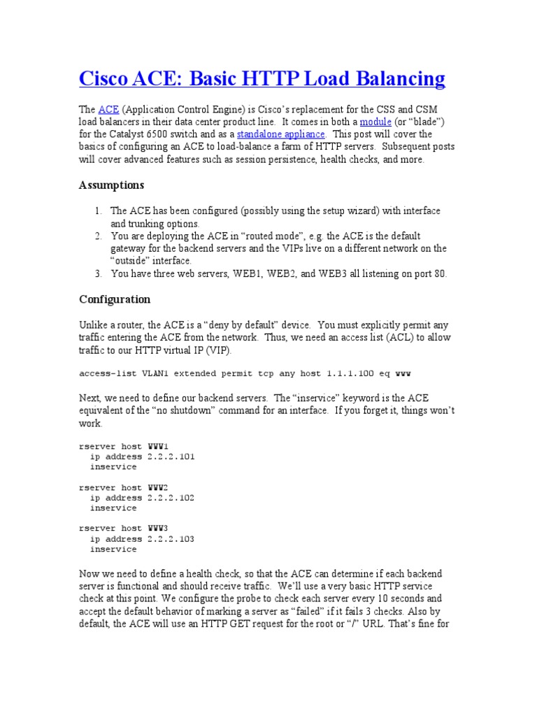 Cisco Ace Basic Load Balancing Assumptions Pdf Internet And Web World Wide Web