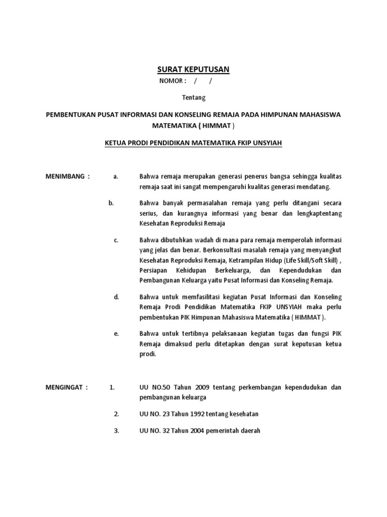 Contoh SK PIK R | PDF