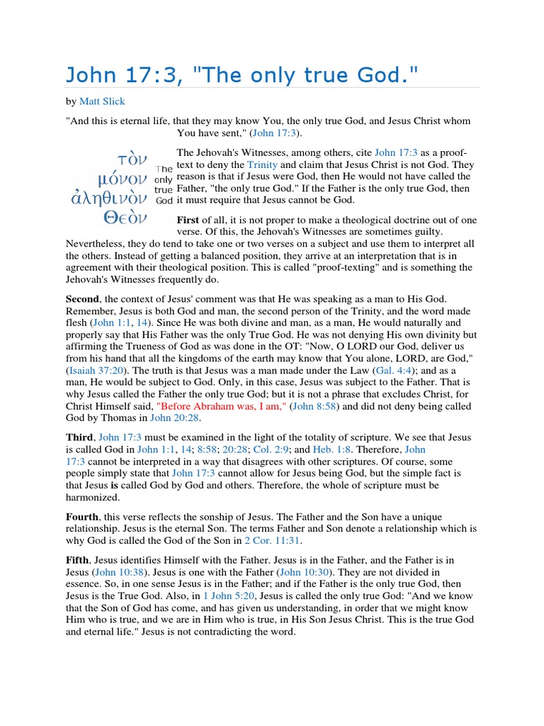 John 173 The Only True God Pdf God The Father Gospel Of John