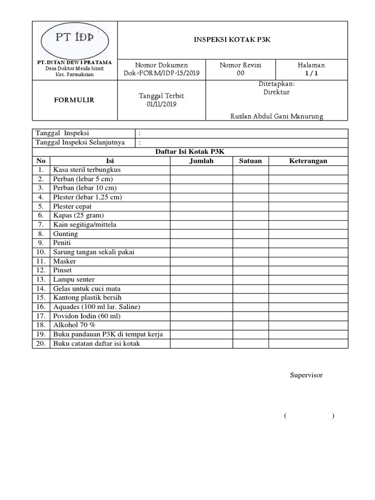Inspeksi Kotak P3k | PDF