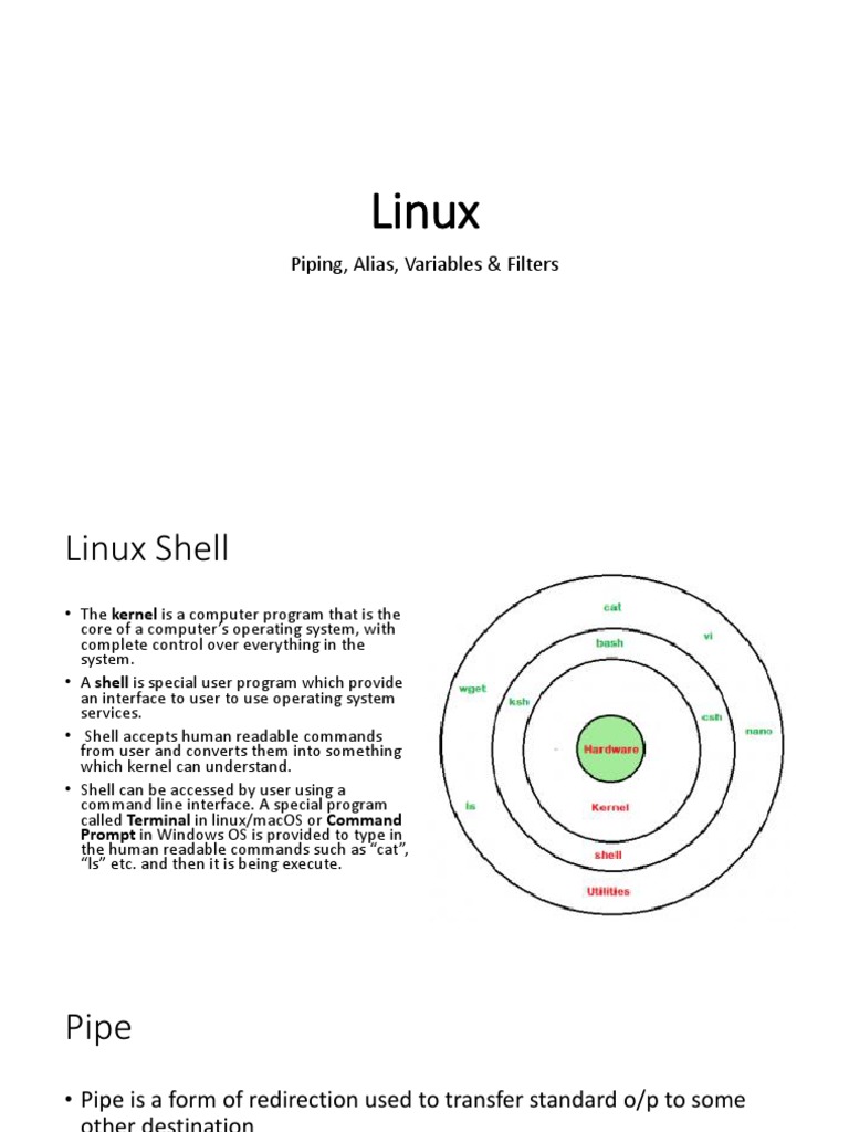 Linux: Piping, Alias, Variables & Filters | PDF | Shell (Computing) | Command Line Interface