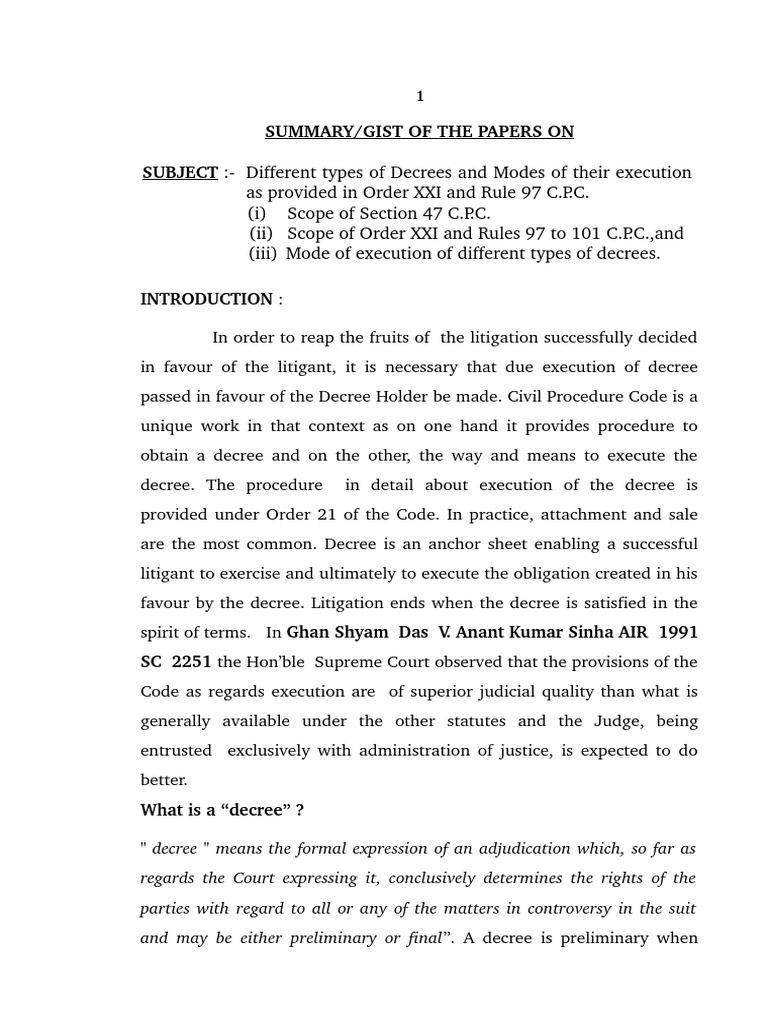 Types and Execution of Decrees in CPC | PDF | Judgment (Law) | Decree
