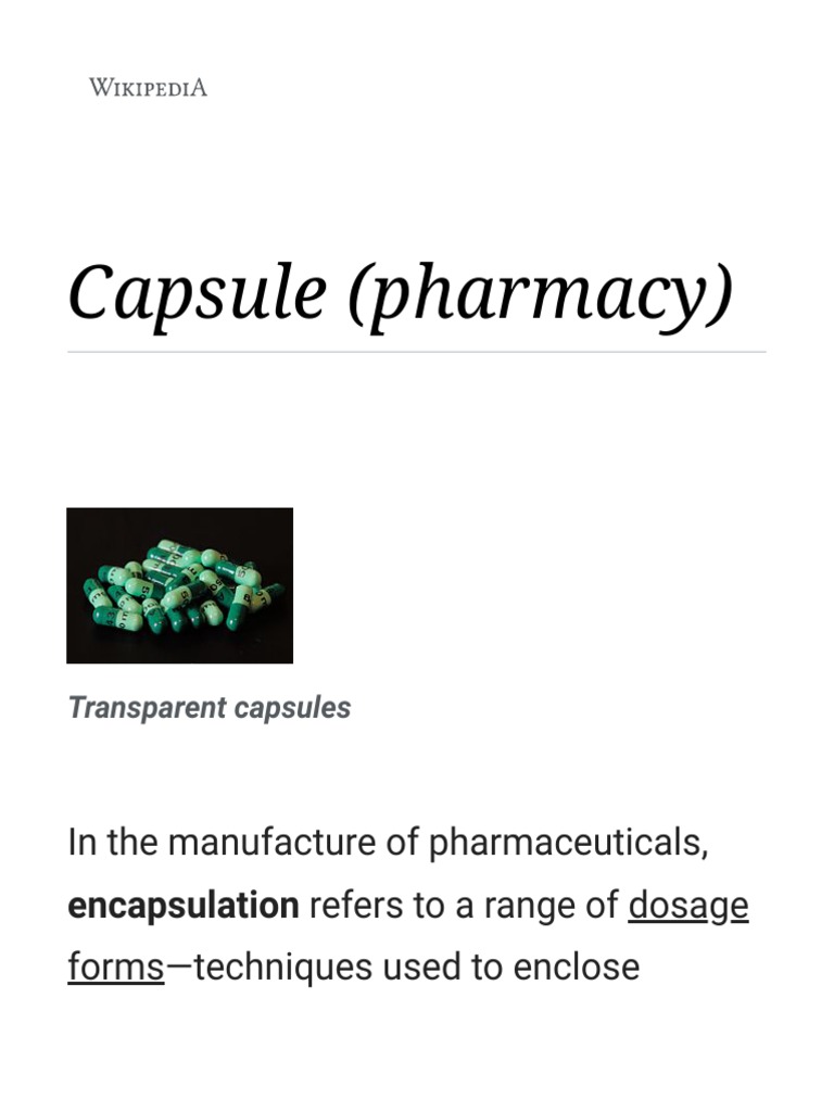 Capsule (Pharmacy) - Wikipedia PDF | PDF | Healthcare Industry ...