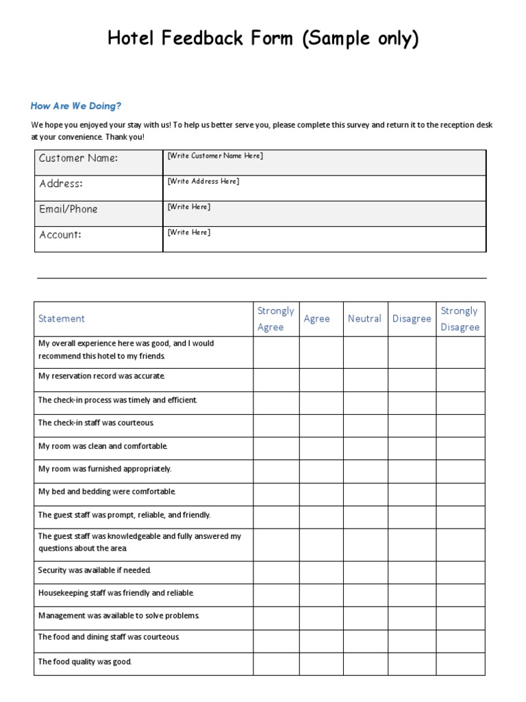 Hotel Guest Feedback Form Sample | PDF