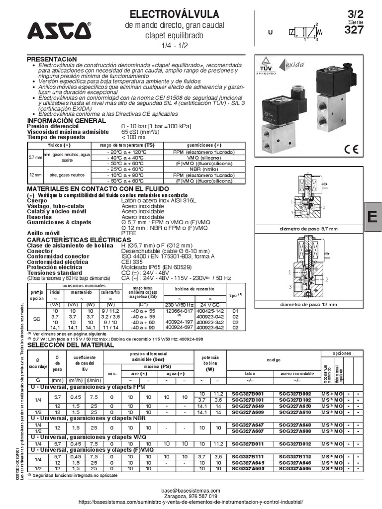 Electrovalvula Serie 327 Asco | PDF | Química | Materiales
