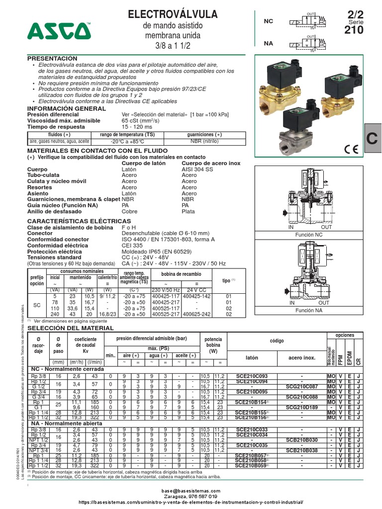 Electrovalvula Serie 210 Asco | PDF | Acero | Gases